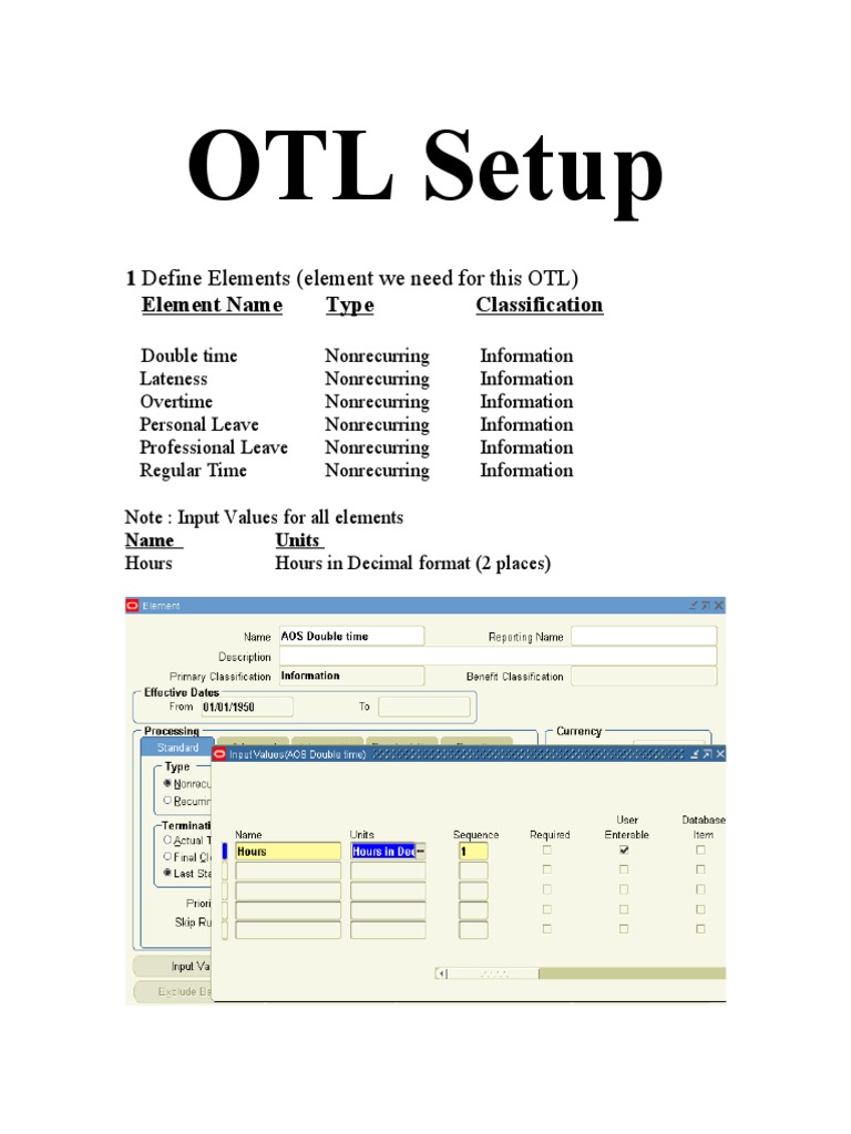 OTL Setup: 1 Define Elements (Element We Need For This OTL) Type ...