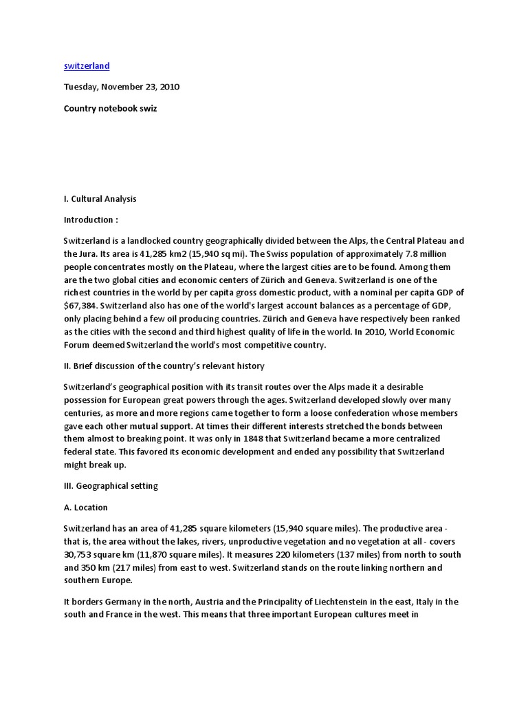 Country Notebook On Switzerland | PDF | Economies | Government