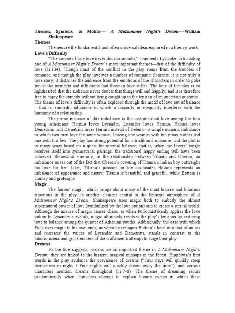 Themes, Symbols, & Motifs - A Midsummer Night's Dream - William ...