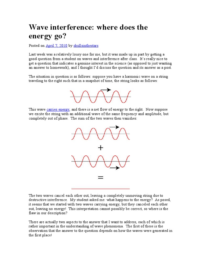Wave Interference: Where Does The Energy Go?: April 7, 2010 Skullsinthestars | PDF ...
