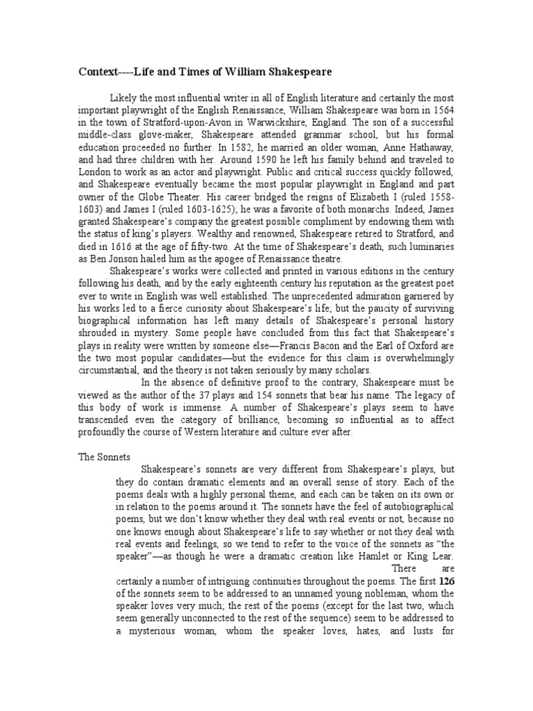 Context - Life and Times of William Shakespeare | Download Free PDF ...