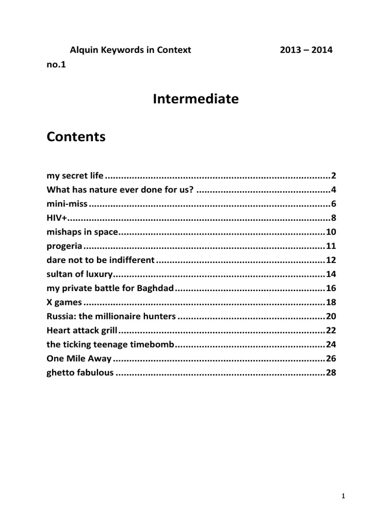 Alquin Magazine Intermediate No.1 2013-2014 - Keywords in Context | PDF