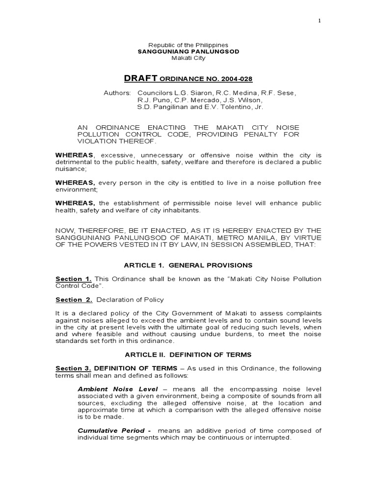 Makati City Draft Ordinance # 2004-028 | Decibel | Noise