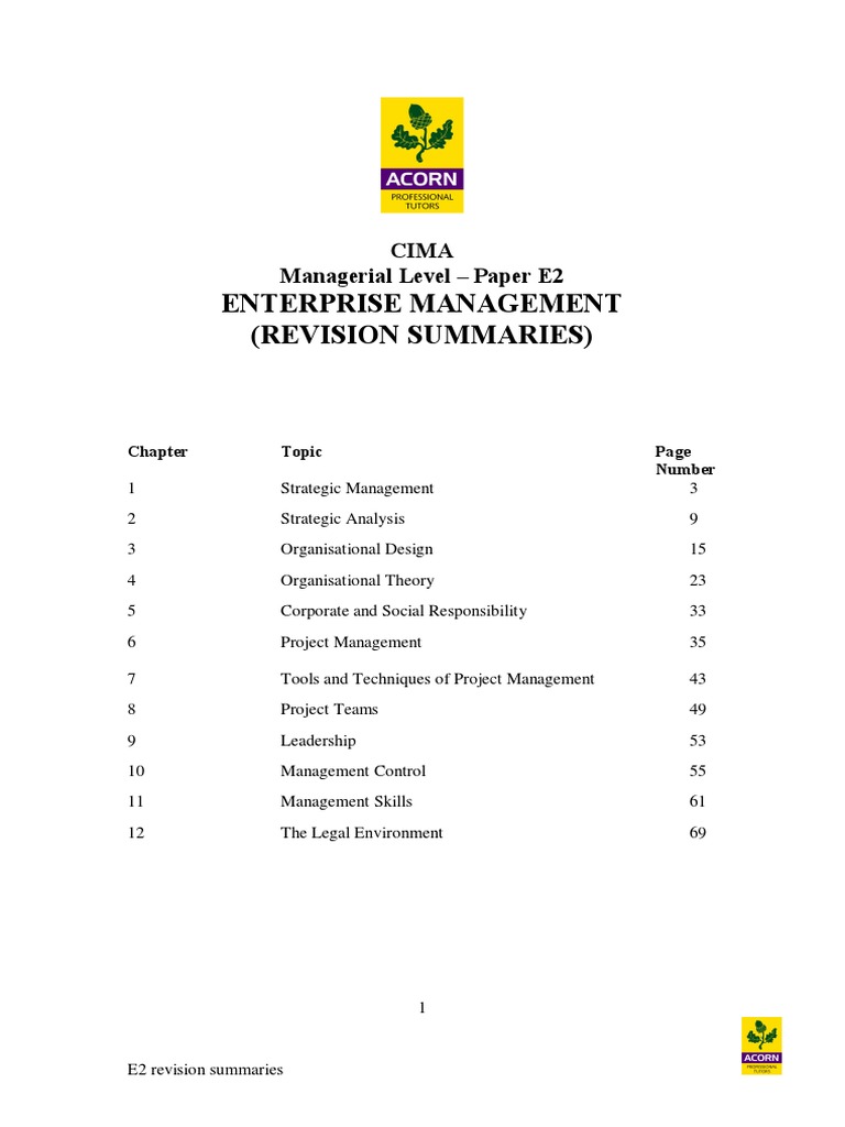 CIMA E2 Revision Summaries | PDF