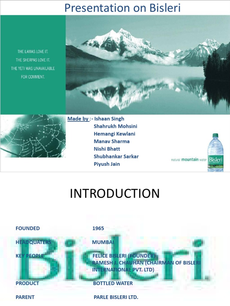 Presentation on Bisleri | Bottled Water | Brand