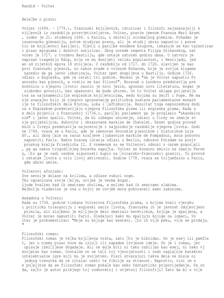 Voltaire's "Candide" Analysis | PDF | History | Classics