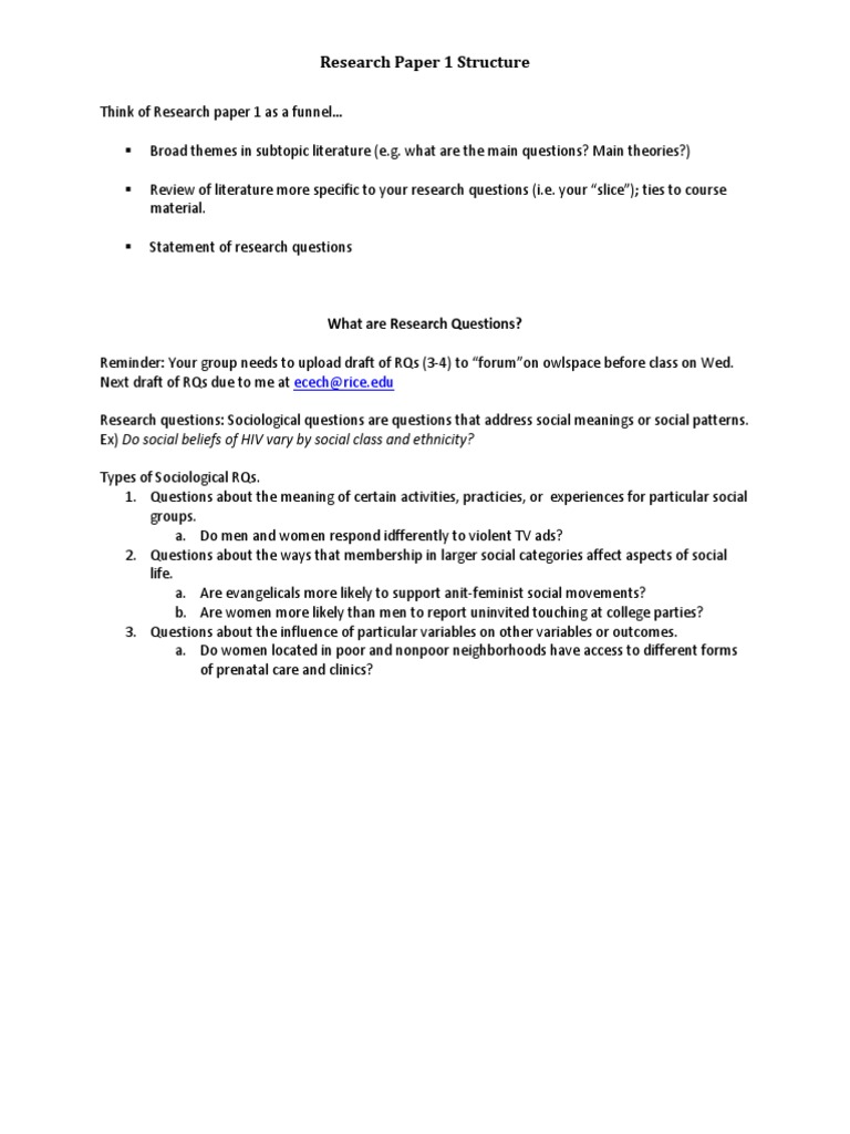 Structuring Sociological Research Questions | PDF