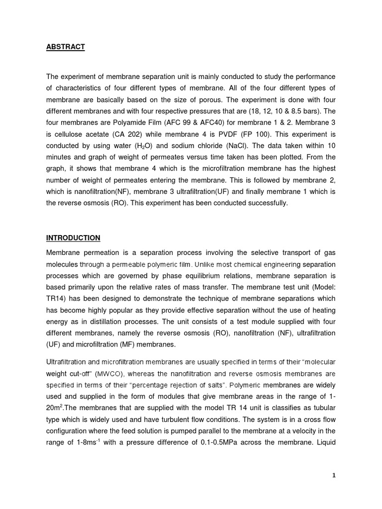 Membrane Test Unit | Download Free PDF | Membrane | Membrane Technology