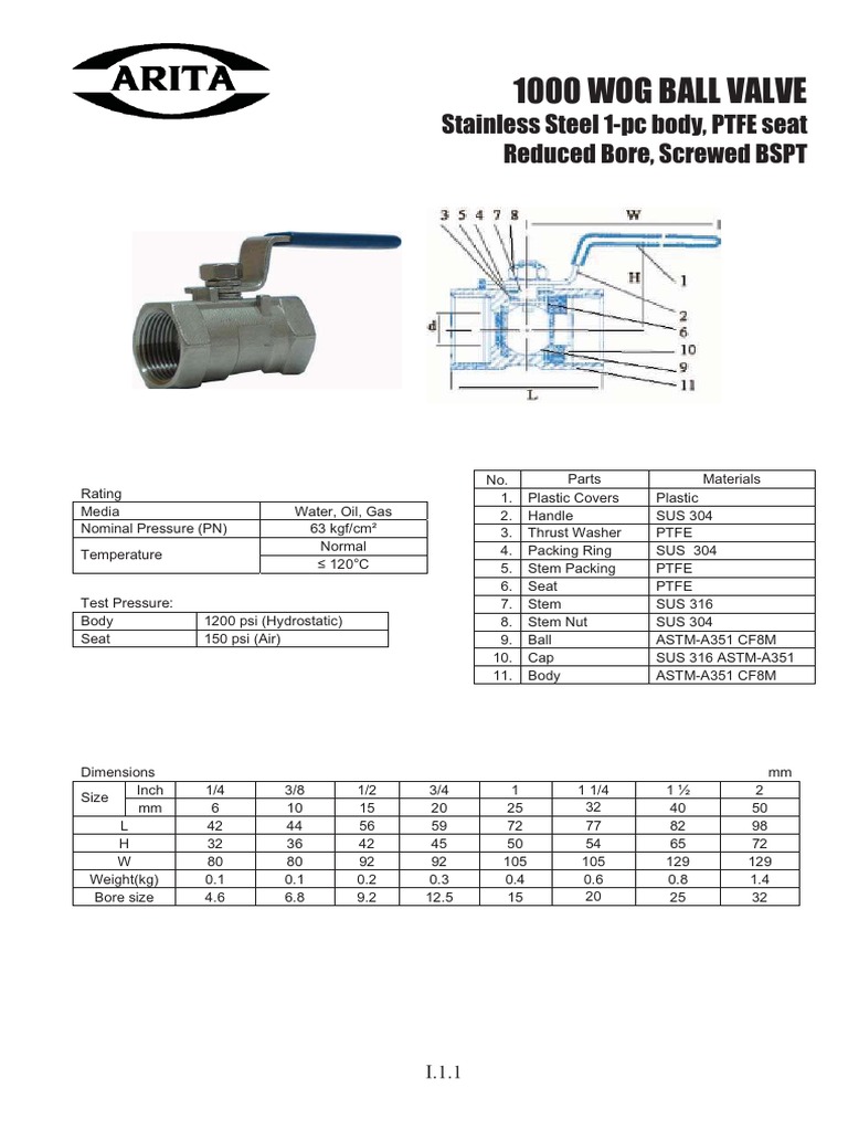 WOG 1000 Ball Valve Specifications | PDF