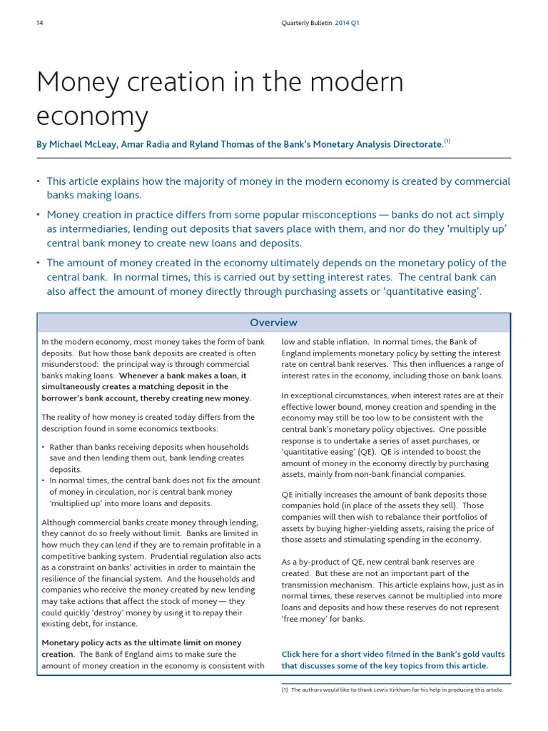 Money Creation in The Modern Economy Bank England | PDF | Money ...