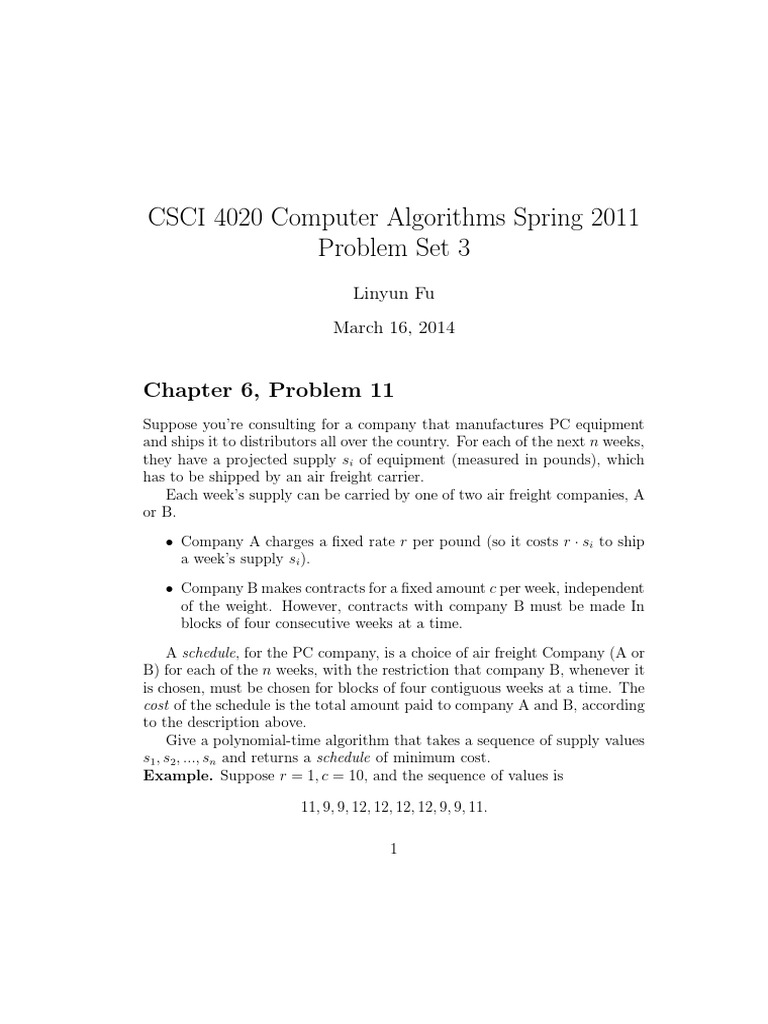 CSCI 4020 Computer Algorithms | PDF | Cargo | Time Complexity