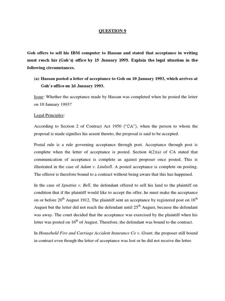 Sample Question On Contract Law | PDF | Offer And Acceptance | Legal ...