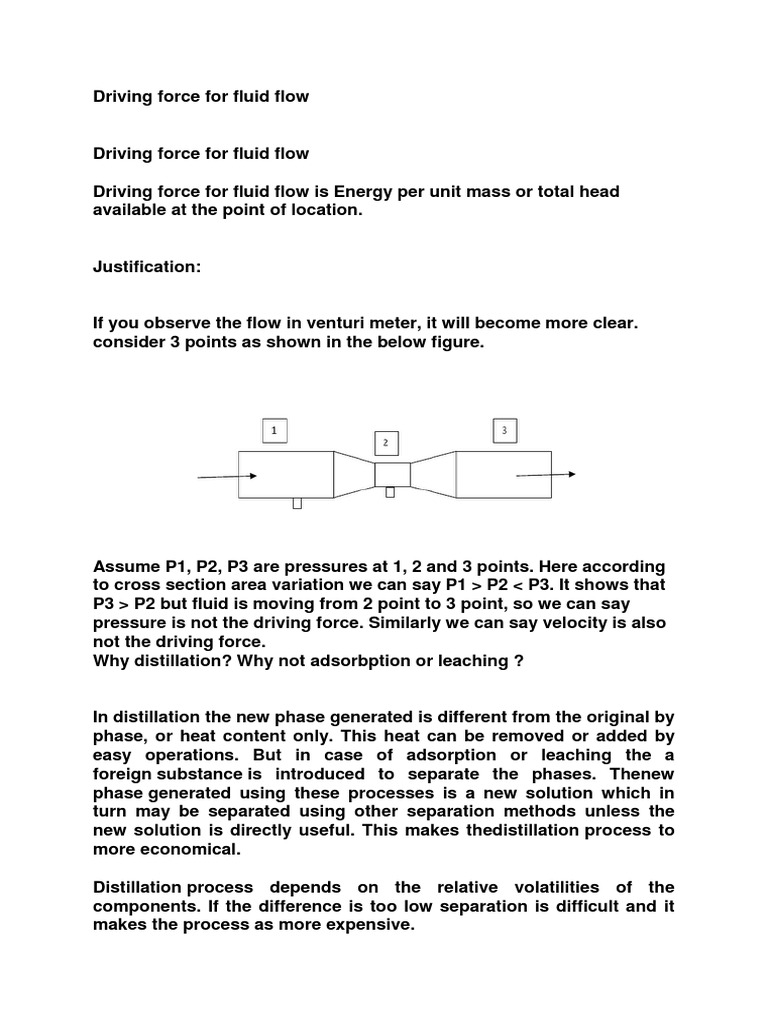 Driving Force For Fluid Flow | PDF | Distillation | Pipe (Fluid Conveyance)