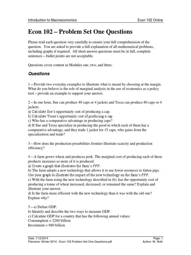 2014 Econ 102 Problem Set Overview | PDF | Unemployment | Social Science