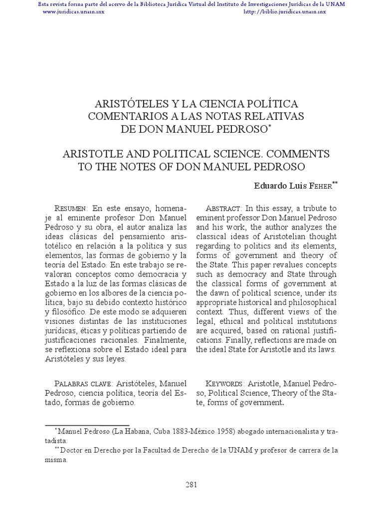 Aristóteles y La Ciencia Politica. Comentarios A Las Notas Relativas de ...