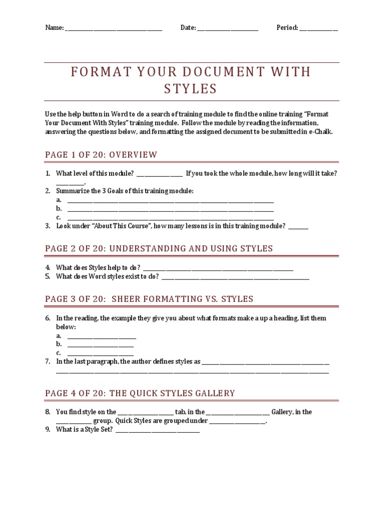 Format Your Document With Styles | PDF | Mark Twain | Educational ...