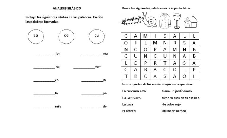 Sopa de letras: sílabas y palabras | PDF