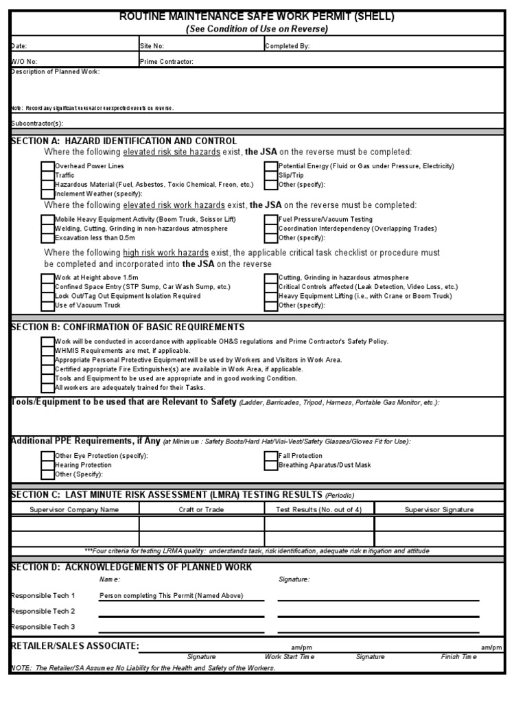 Routine Maintenance Safe Work Permit-General | Labour Relations ...