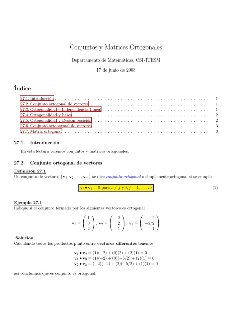 Conjuntos y Matrices Ortogonales | PDF | Ortogonalidad | Sistema de ...