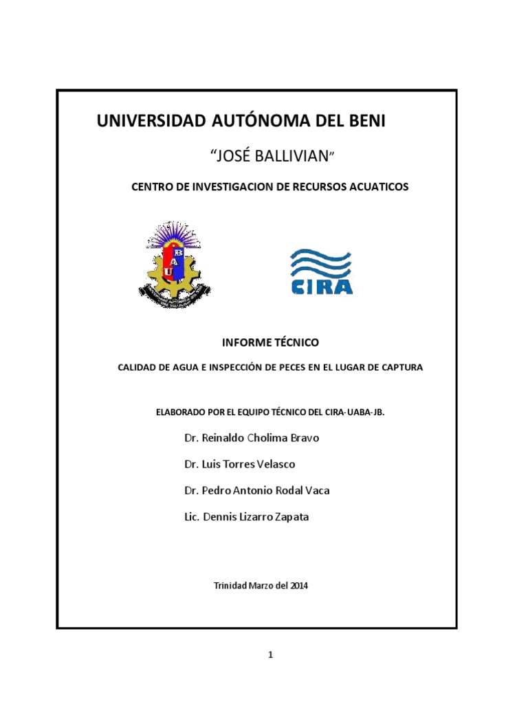 Informe Inspeccion de Peces en Rio Mamore - Beni PDF | PDF | La contaminación del agua ...