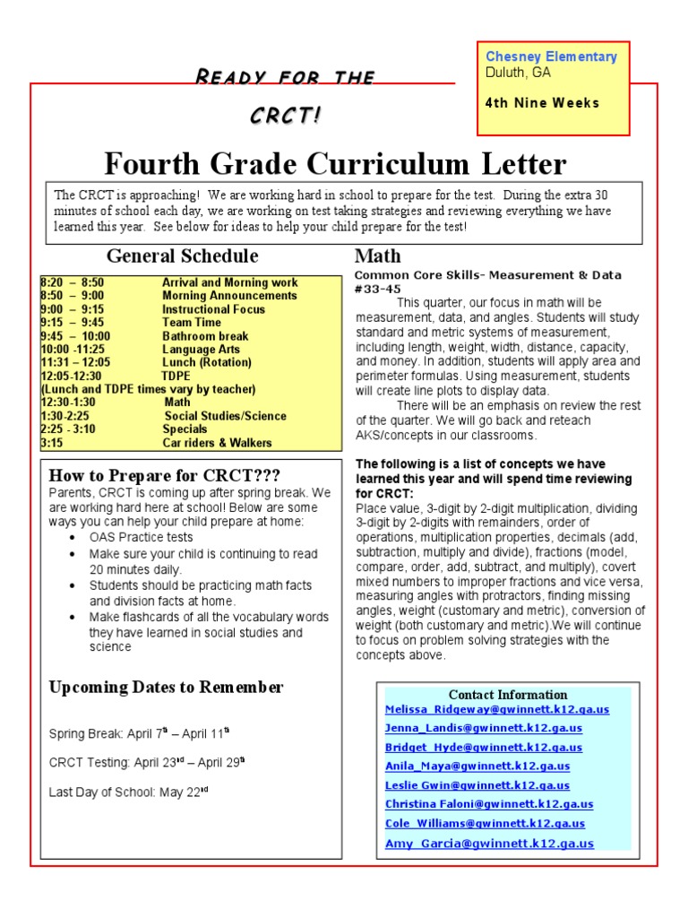 4th Nine Weeks Curriculum Letter | PDF | Verb | Multiplication