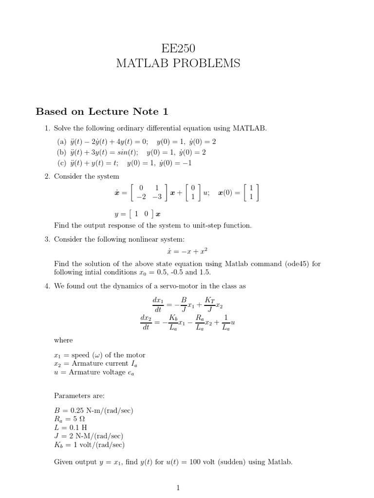 MATLAB Problems | PDF | Applied Mathematics | Systems Theory