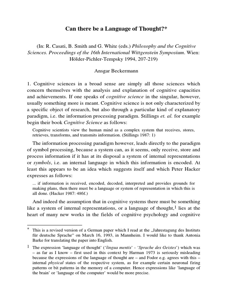 Can There Be A Language of Thought | PDF | Cognitive Science | Information