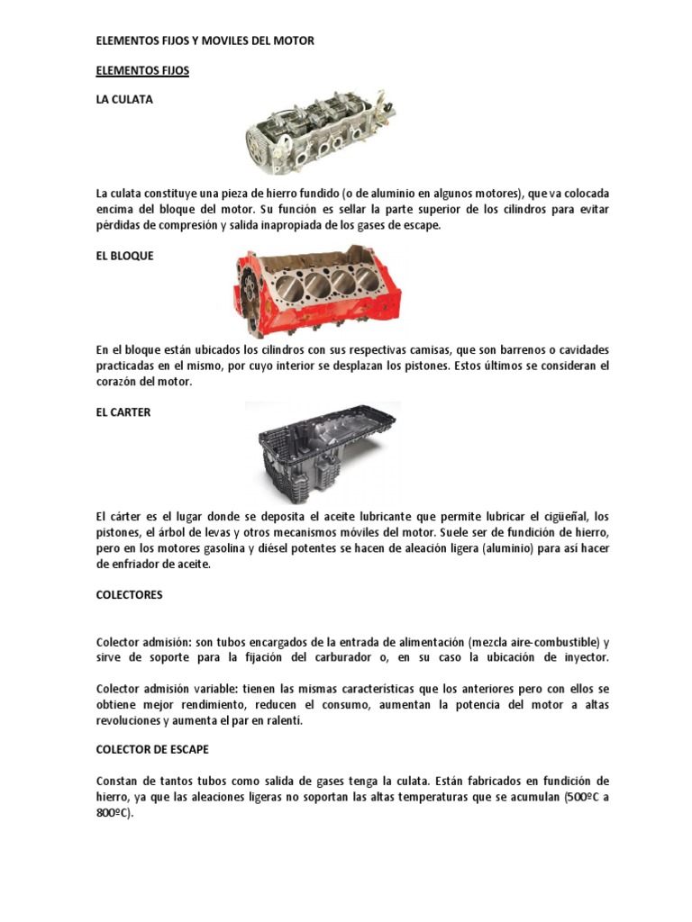 Elementos Fijos y Moviles Del Motor | Pistón | Máquinas rotativas