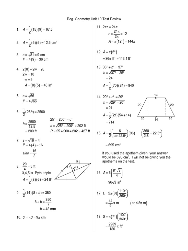 Unit 10 Test Review Solutions | PDF | Geometry | Elementary Geometry