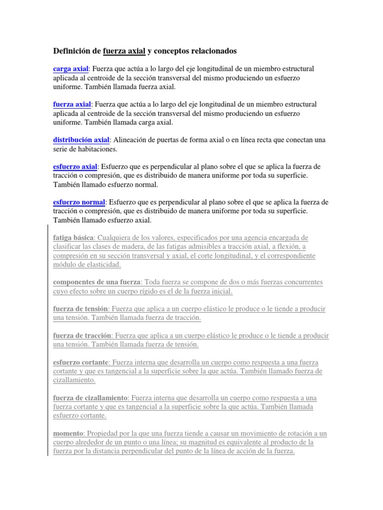 Definición de Fuerza Axial y Conceptos Relacionados | PDF | Esfuerzo ...