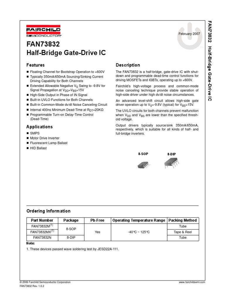 FAN73832 (Half-Bridge Dead Time Control) | PDF | Rectifier | Field ...