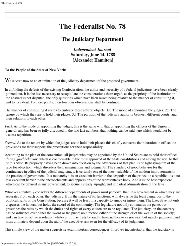 The Federalist 78 | PDF | Constitution | United States Constitution