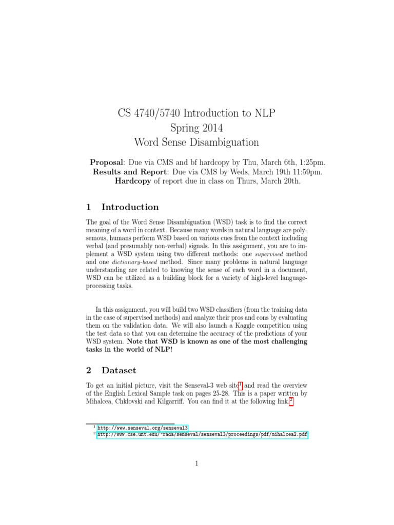 Problem Statement NLP WSD | PDF | Test Set | Word