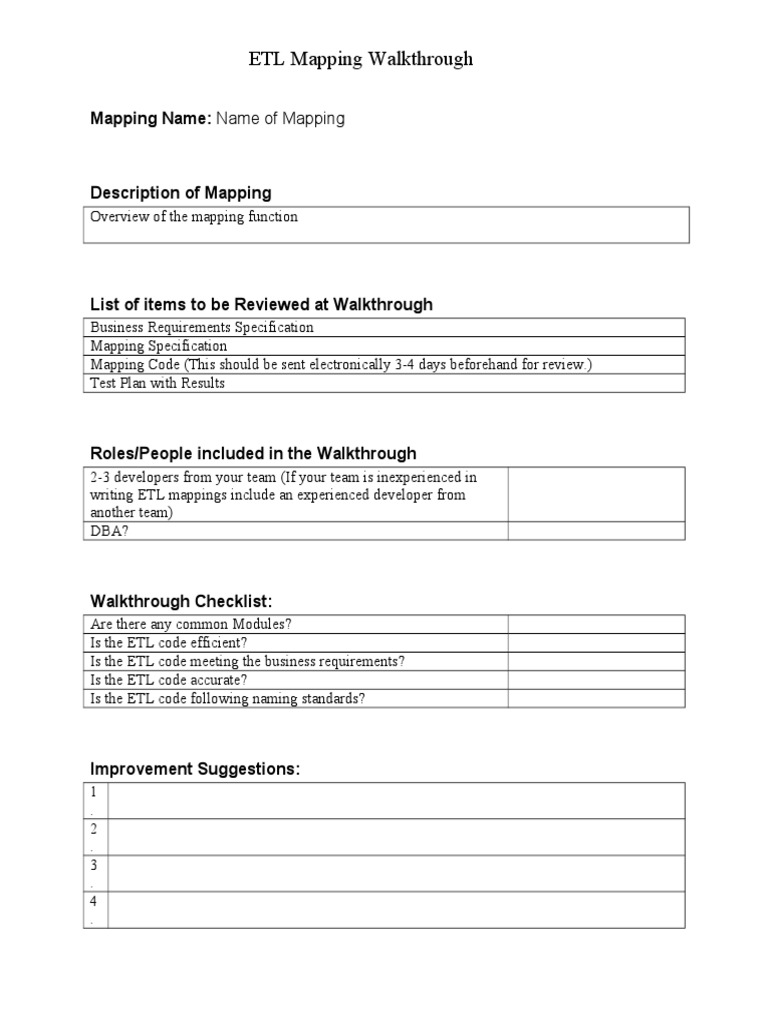 ETL Mapping Walkthrough Template | PDF