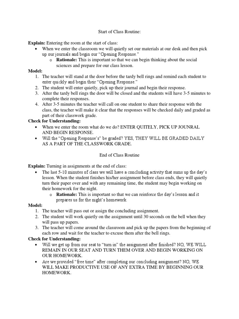 Classroom Routine: Entry and Exit Procedures | PDF