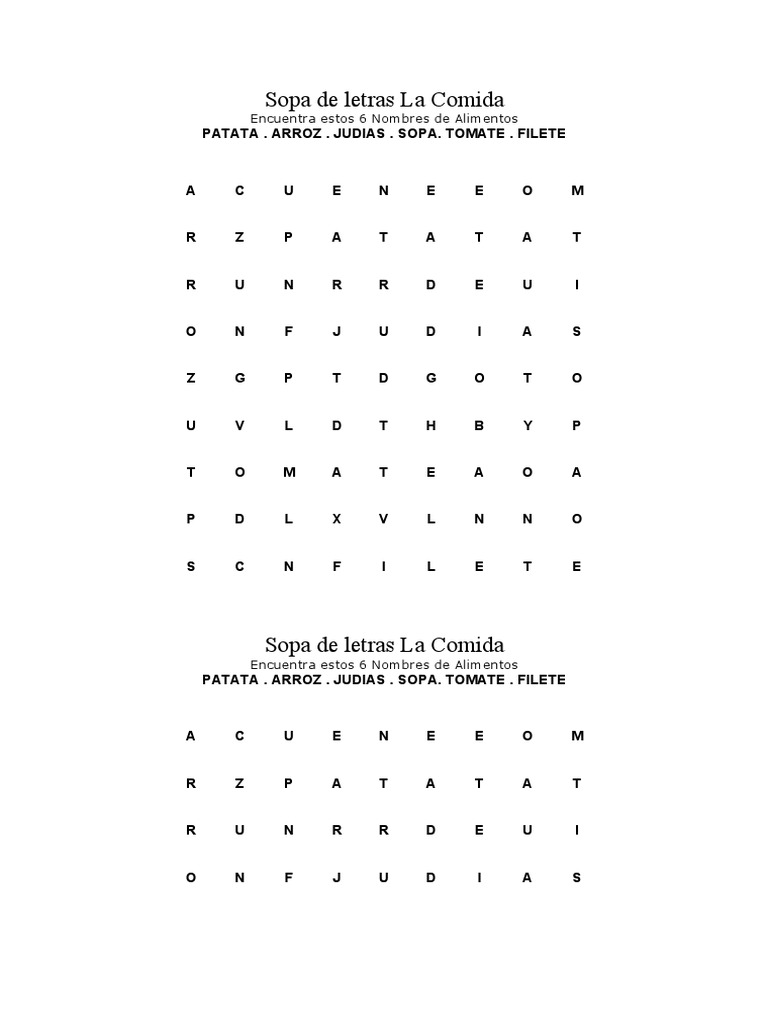 Sopa de Letras La Comida | PDF