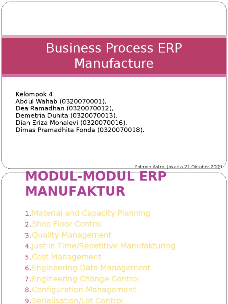 ERP Modules for Manufacturing Process | PDF