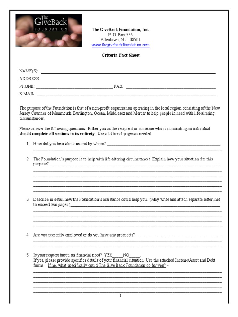 Criteria Fact Sheet - The Give Back Foundation | PDF | Credit (Finance) | Credit Card
