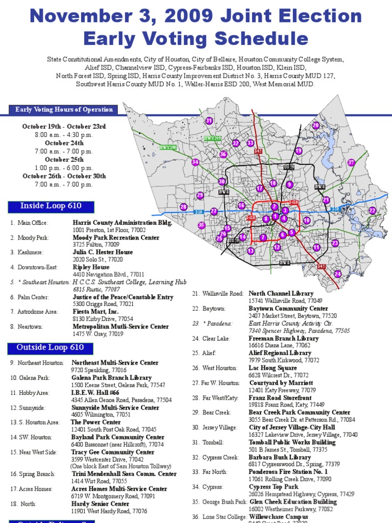 Early Voting Locations Schedule Nov2009 ENG Sept10 | PDF | Transport ...