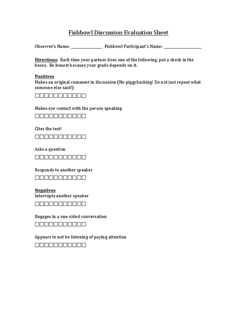 Fishbowl Discussion Tracker | PDF | Human Communication | Communication