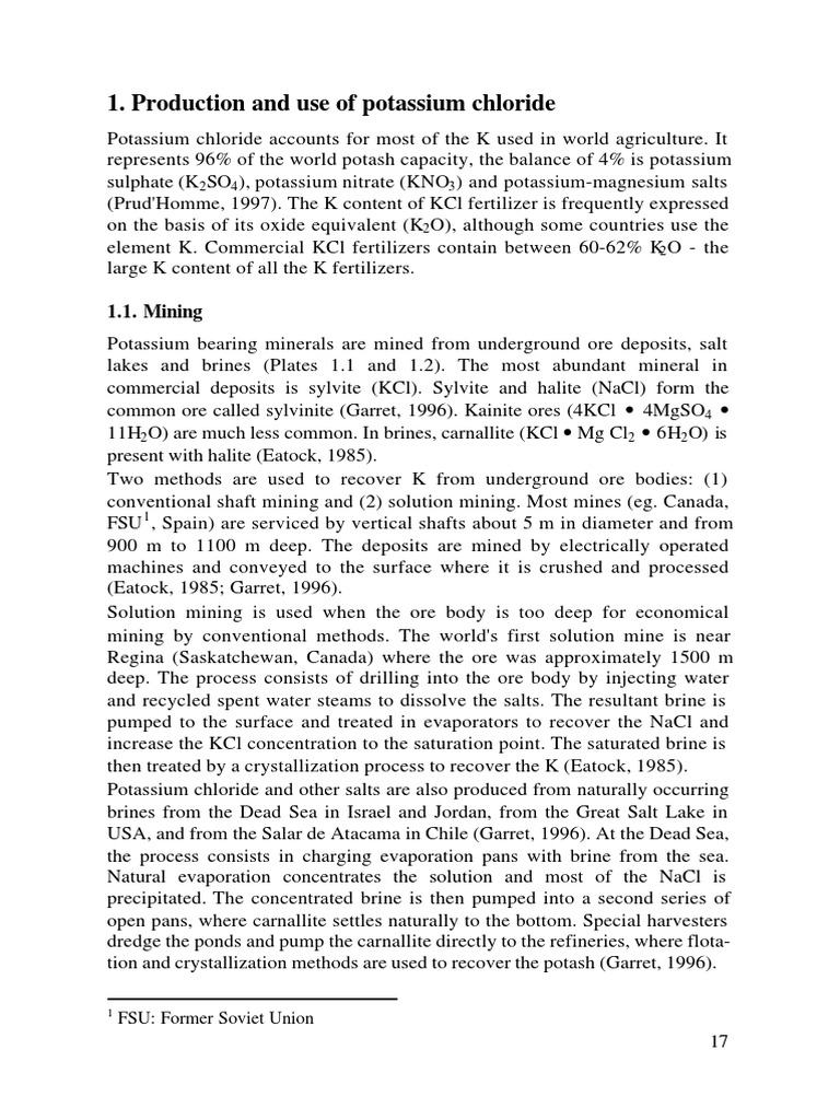 Potash Production and Manufacturing Process | PDF | Potassium Chloride ...