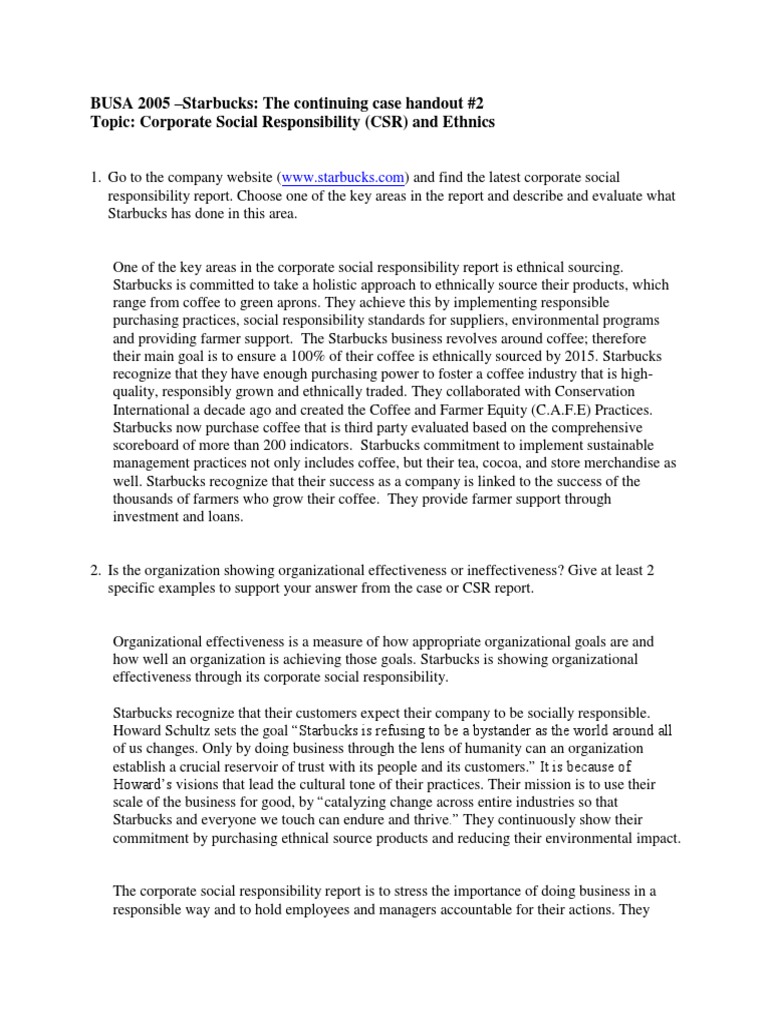 Starbucks Corporate Social Responsibility Insights | PDF | Starbucks ...