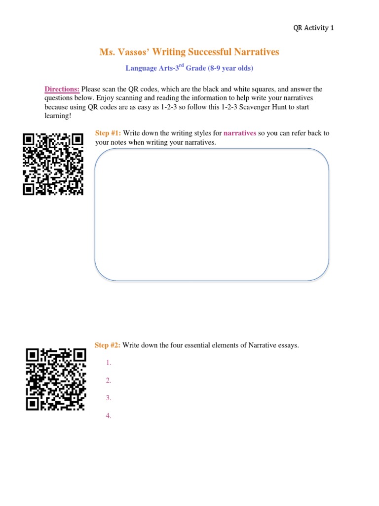 QR Code Narrative Writing Activity | PDF
