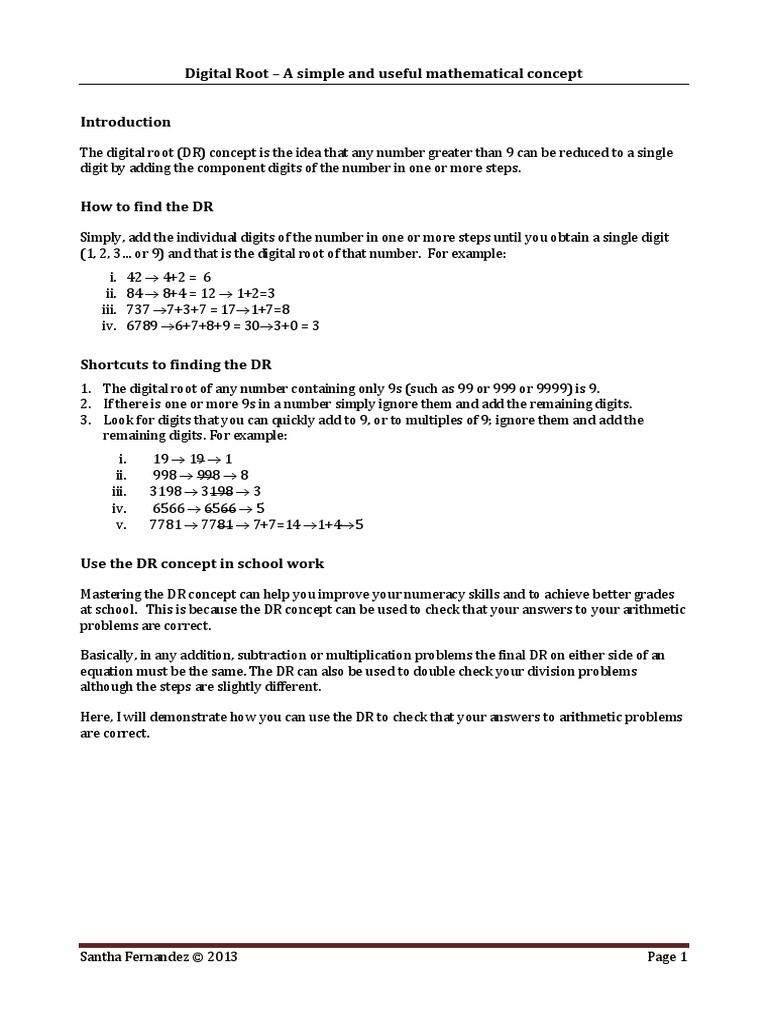 Digital Roots | PDF | Multiplication | Subtraction