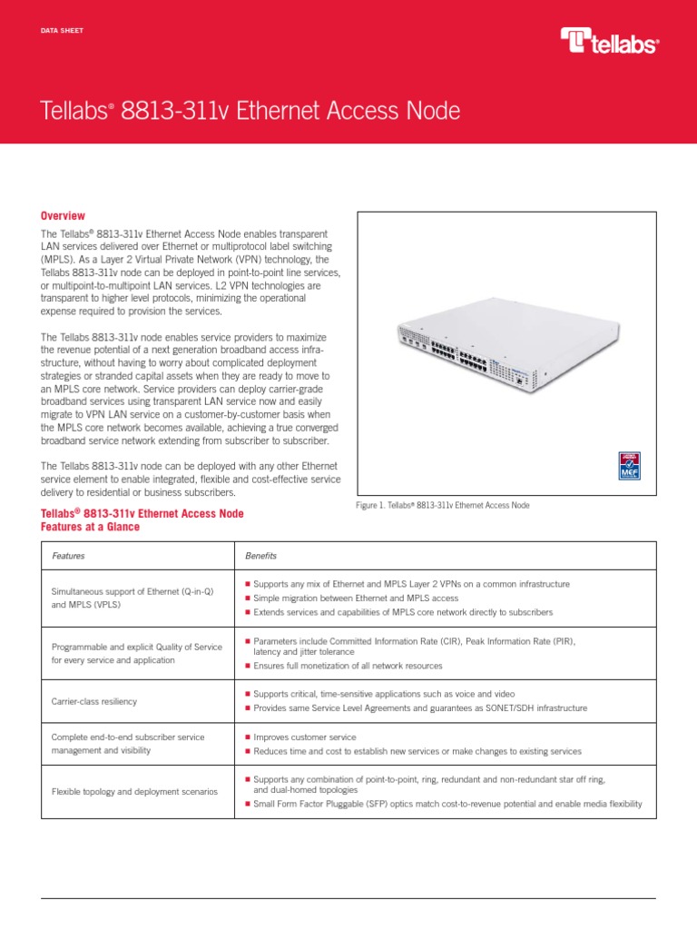 Tellabs - 8813-311v Ethernet Access Node | PDF | Virtual Private ...