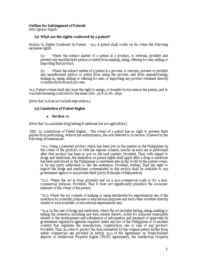 056 - Sapalo - Outline - Infringment of Patents | PDF | Patent Claim ...