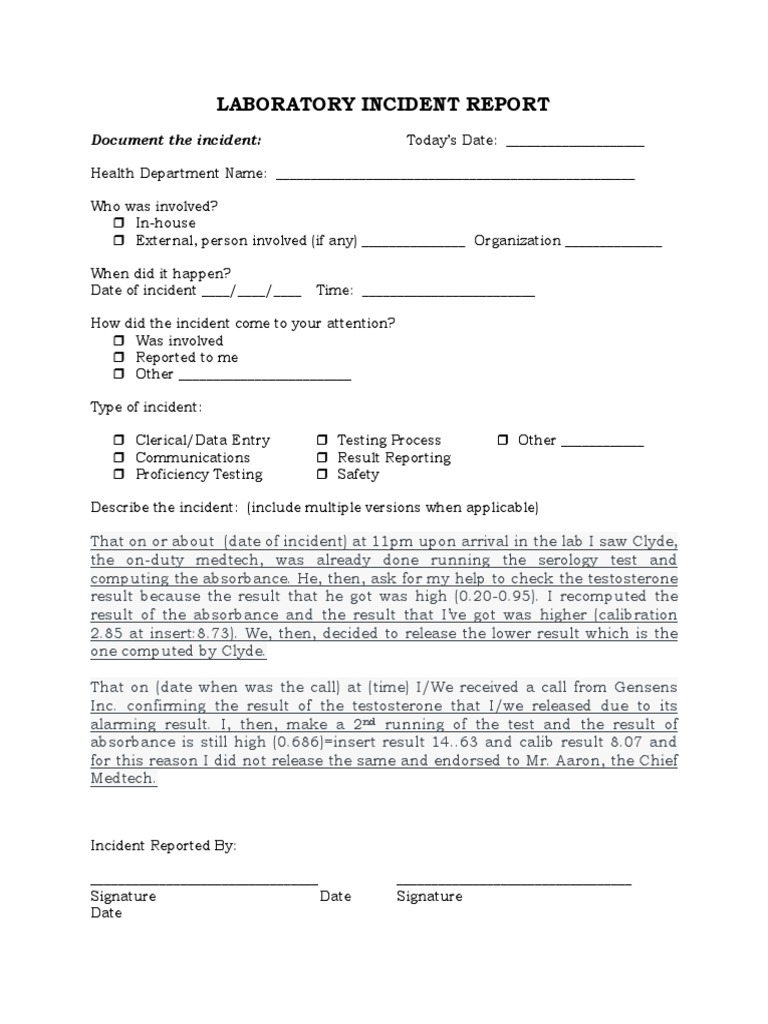 Laboratory Incident Report | PDF | Social Science | Science & Mathematics