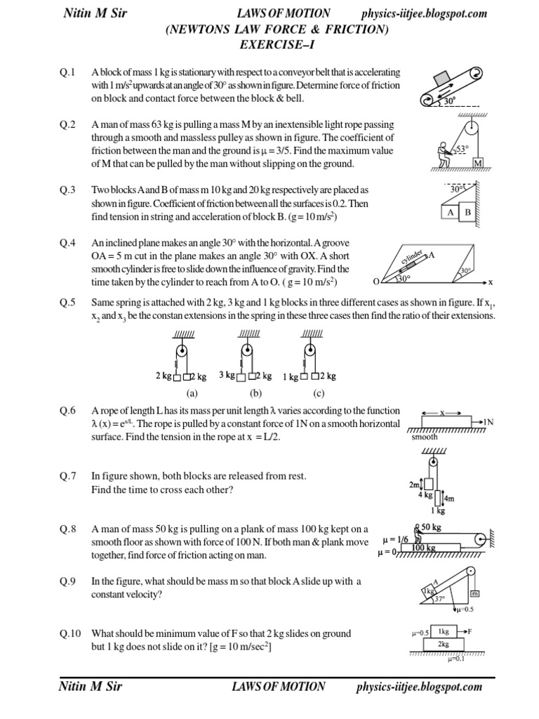 Newton's Laws Assignment (Nitin M Sir) | PDF | Friction | Tension (Physics)