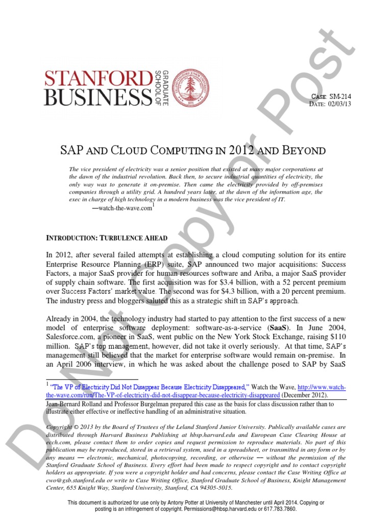 SAP's ERP Systems and Cloud Computing Case Study | PDF | Sap Se ...
