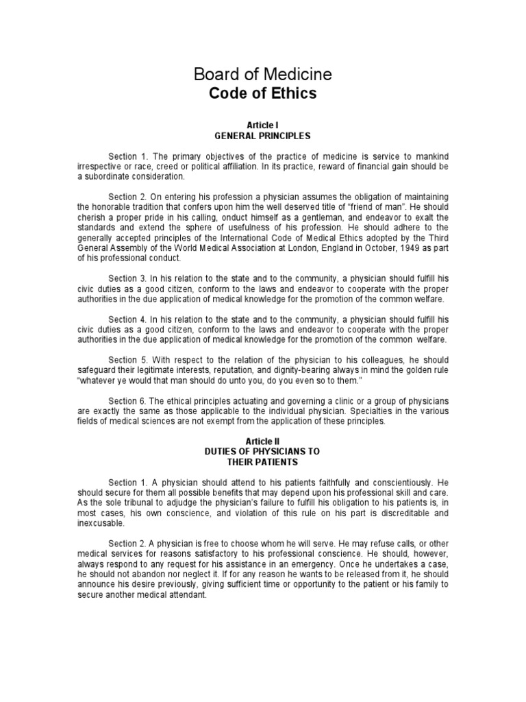 Code of Ethics Medical Profession | PDF | Physician | Medical Diagnosis